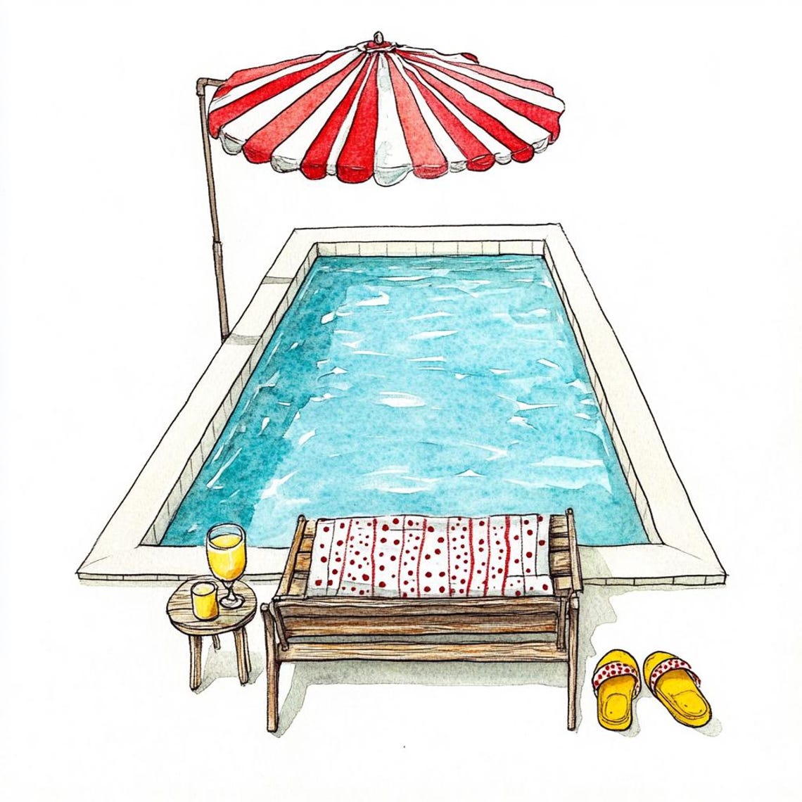 Retro Poolside Vibes Clipart – 10 High-res Watercolor Jpgs – Vintage ...