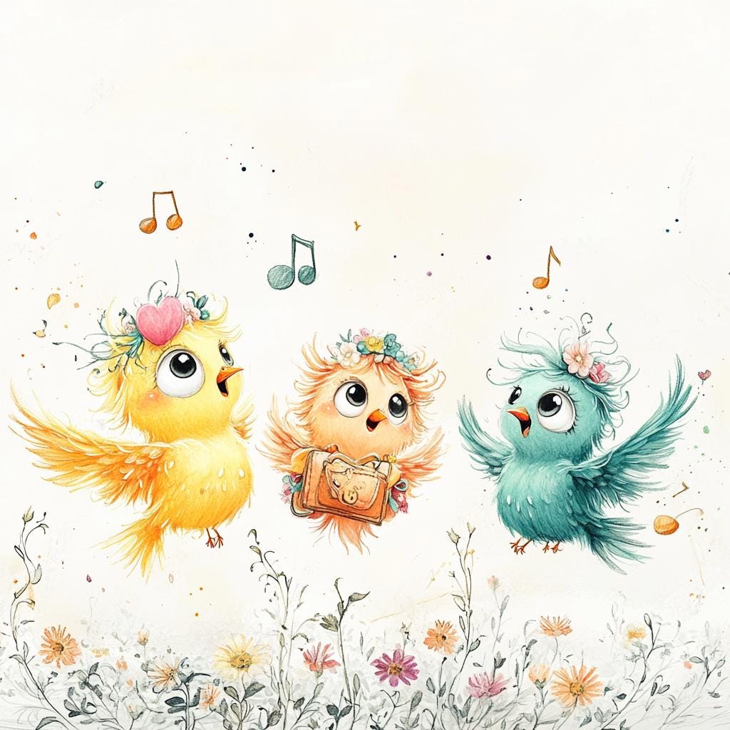 Singing Birds Clipart – 10 High-res Watercolor Jpgs – Cute Spring Bird ...