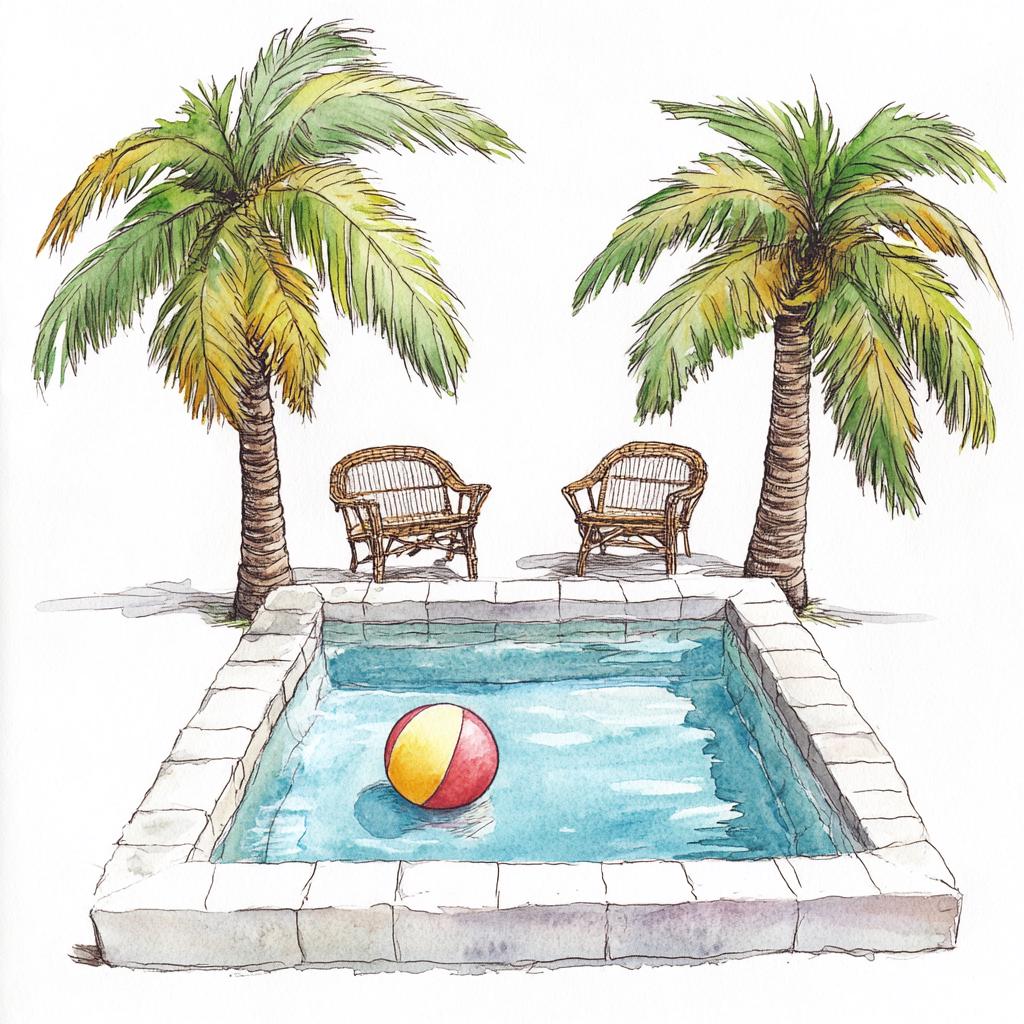 Tropical Pool Clipart – 10 Summer Poolside Scene Jpgs – Palm Tree ...