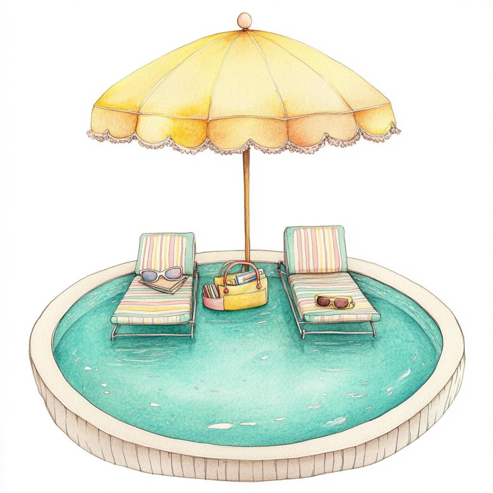 Retro Poolside Vibes Clipart – 10 High-res Watercolor Jpgs – Vintage ...