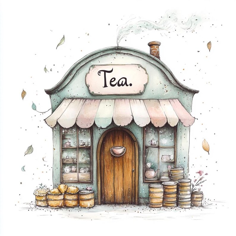 Whimsical Tea Shop Clipart – 10 Watercolor Teahouse Jpgs – Cozy Café ...