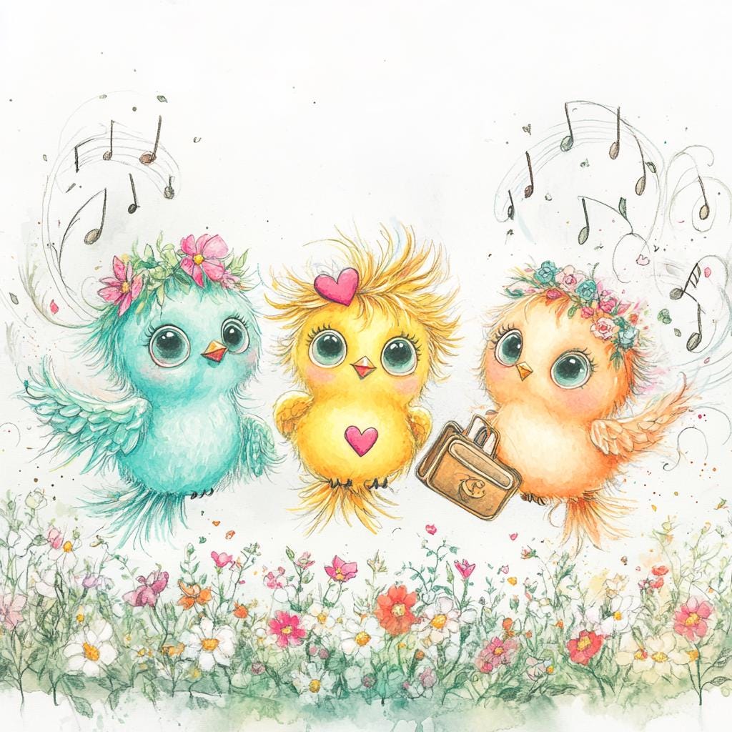 Singing Birds Clipart – 10 High-res Watercolor Jpgs – Cute Spring Bird ...