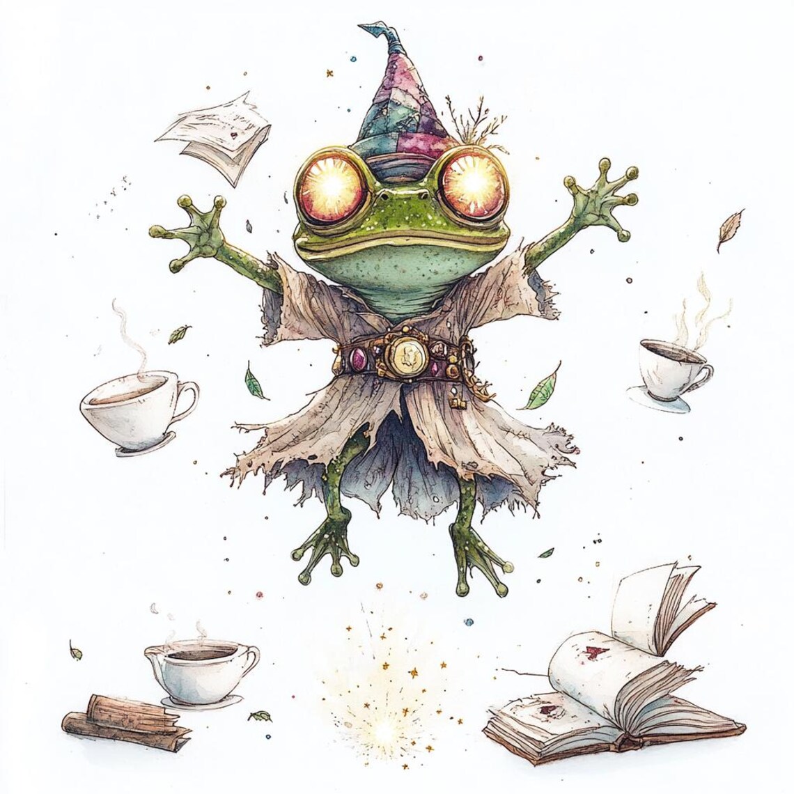 Whimsical Wizard Frog Clipart – 10 Magical High-res Jpgs – Fantasy Toad ...