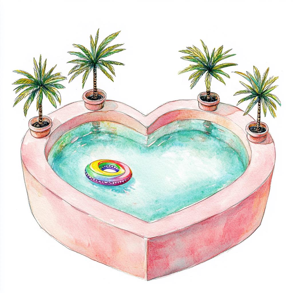 Tropical Pool Clipart – 10 Summer Poolside Scene Jpgs – Palm Tree ...