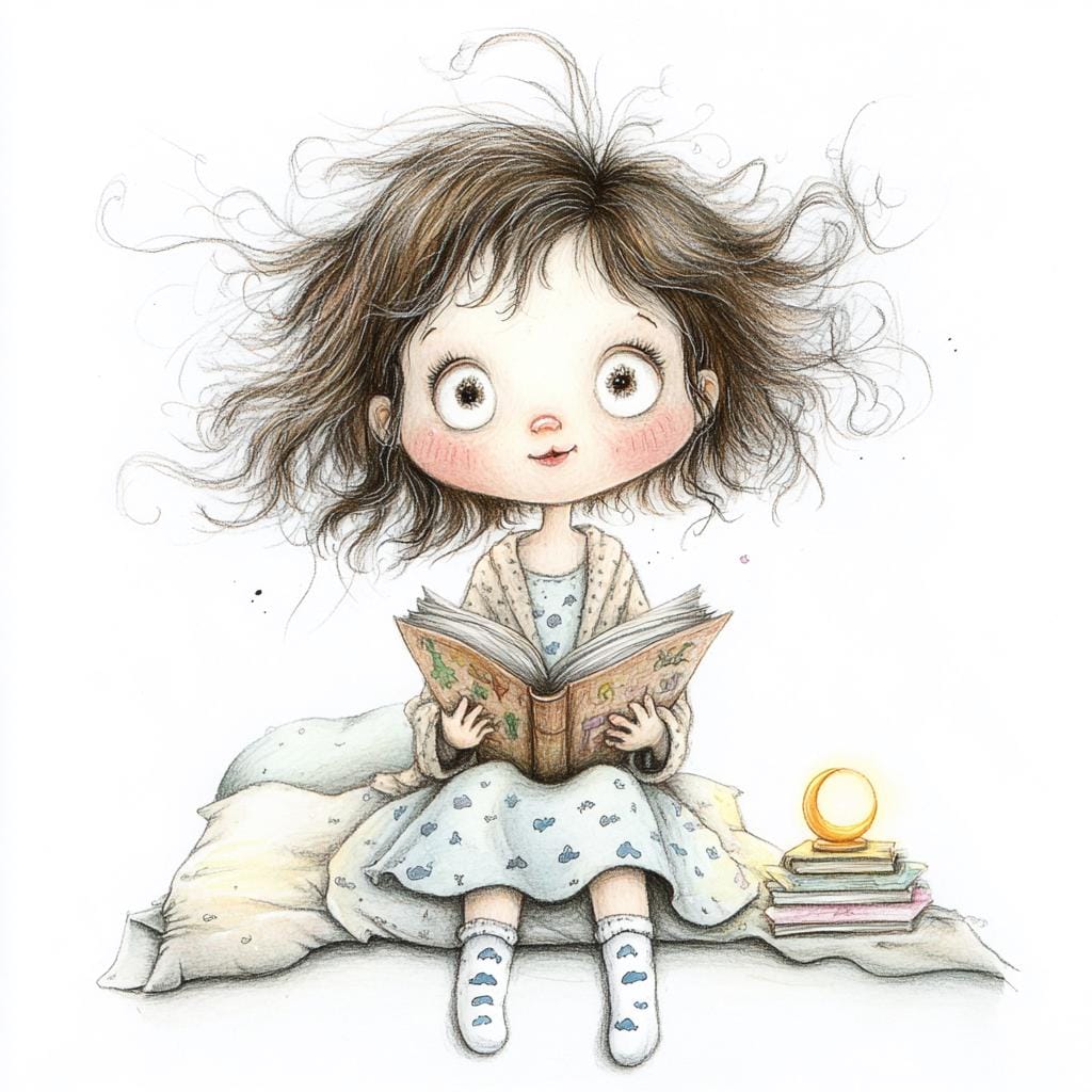 Magical Bedtime Story Girl Clipart – 10 High-res Watercolor Jpgs – Cozy ...