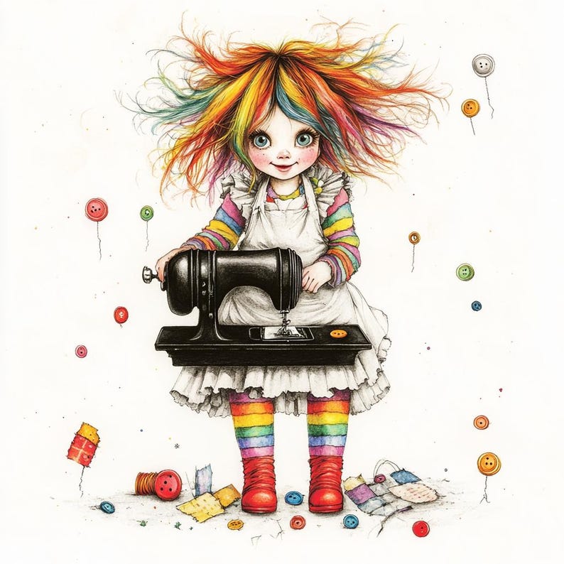Whimsical Sewing Girl Clipart – 10 High-res Watercolor Jpgs – Cute ...
