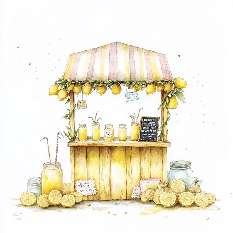 Whimsical Lemonade Stand Clipart – 10 High-res Summer Market Jpgs ...