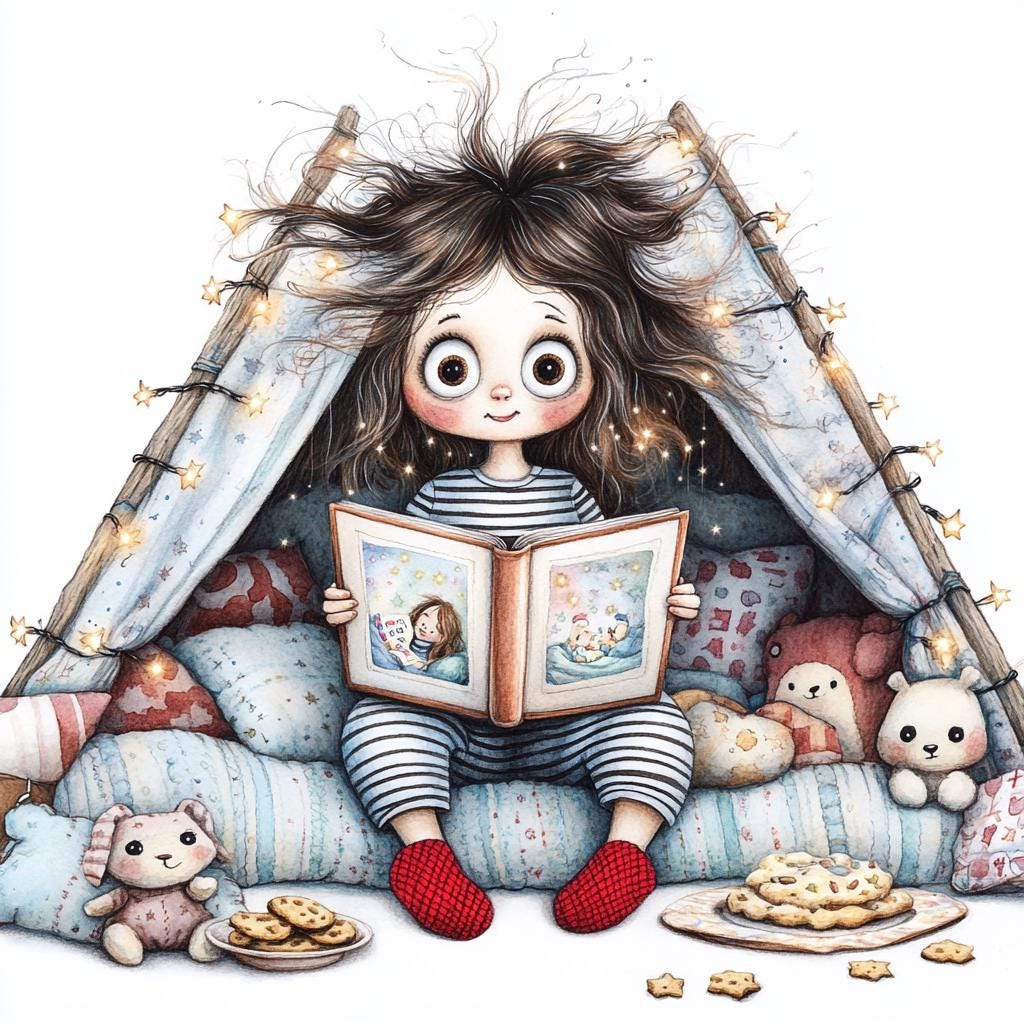 Magical Bedtime Story Girl Clipart – 10 High-res Watercolor Jpgs – Cozy ...