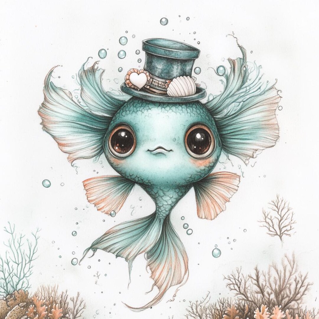 Whimsical Fantasy Fish Clipart – 10 High-res Watercolor Jpgs – Cute ...