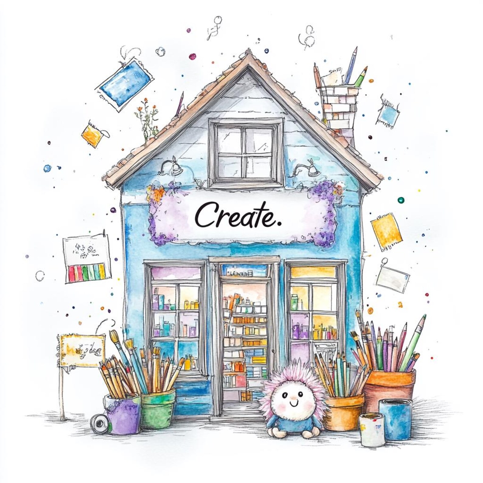 Whimsical Art Supply Shop Clipart – 10 High-res Watercolor Craft Store ...