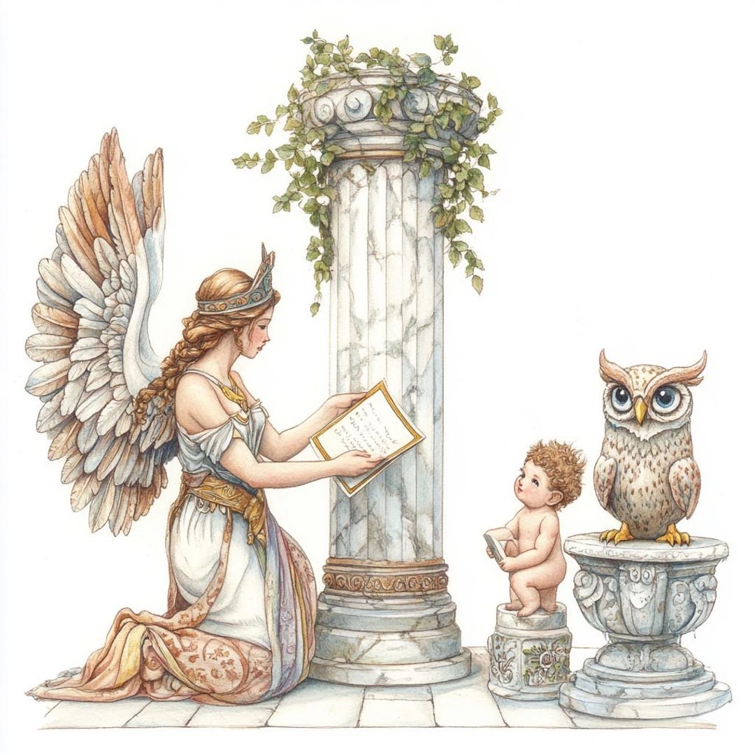 Cute Greek Mythology Clipart – 10 Watercolor Jpgs of Goddesses, Pegasus ...