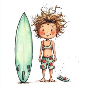 Surf Kids Clipart – 10 High-res Watercolor Jpgs – Cute Beach Children ...