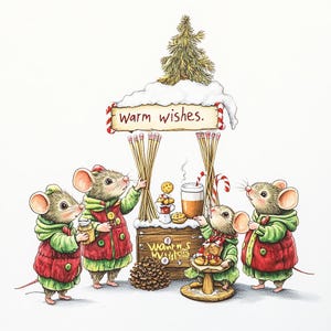 Cozy Christmas Mice Clipart – 10 Watercolor Winter Mouse Jpgs – Hot ...