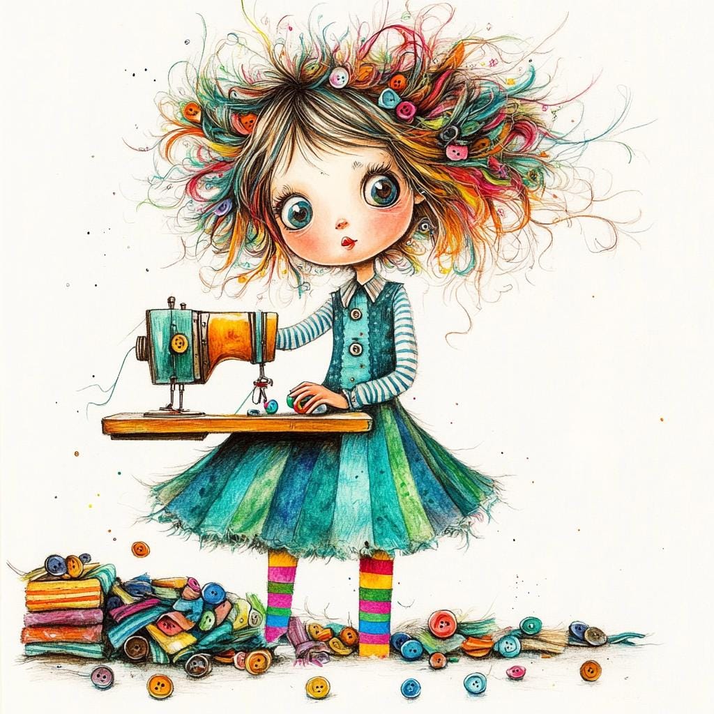 Whimsical Sewing Girl Clipart – 10 High-res Watercolor Jpgs – Cute ...