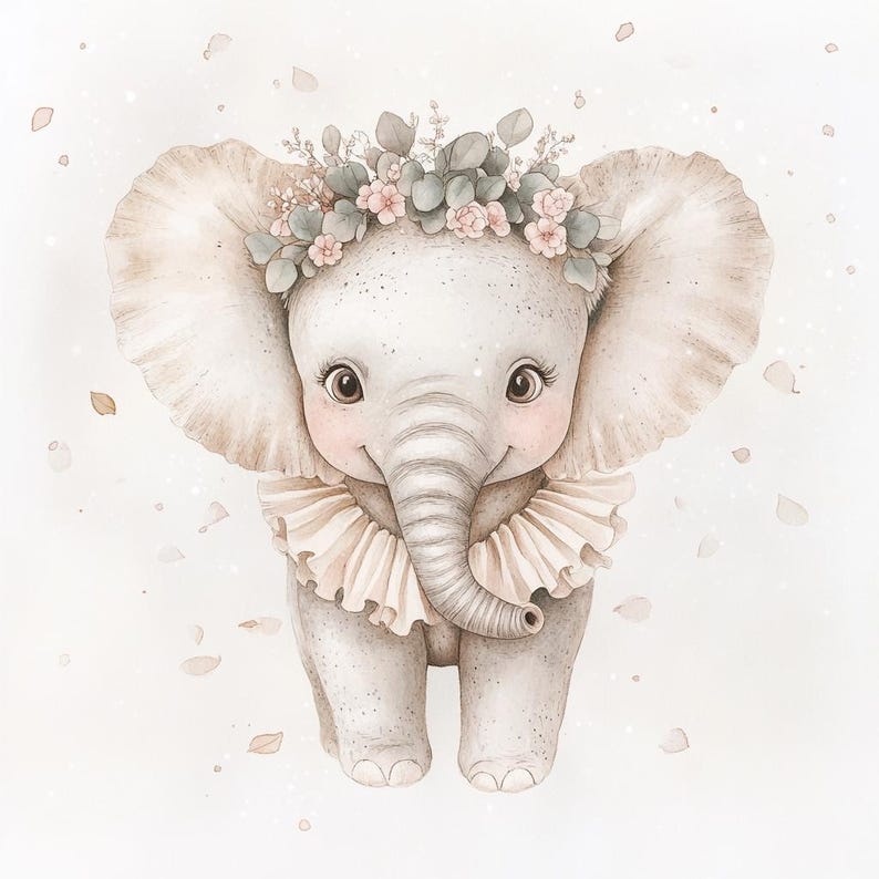 Baby Elephant Clipart Set – 10 Watercolor Jungle Animal Jpgs – Cute ...