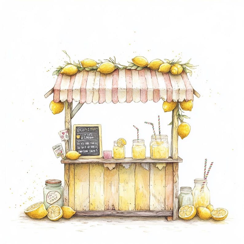 Whimsical Lemonade Stand Clipart – 10 High-res Summer Market Jpgs ...