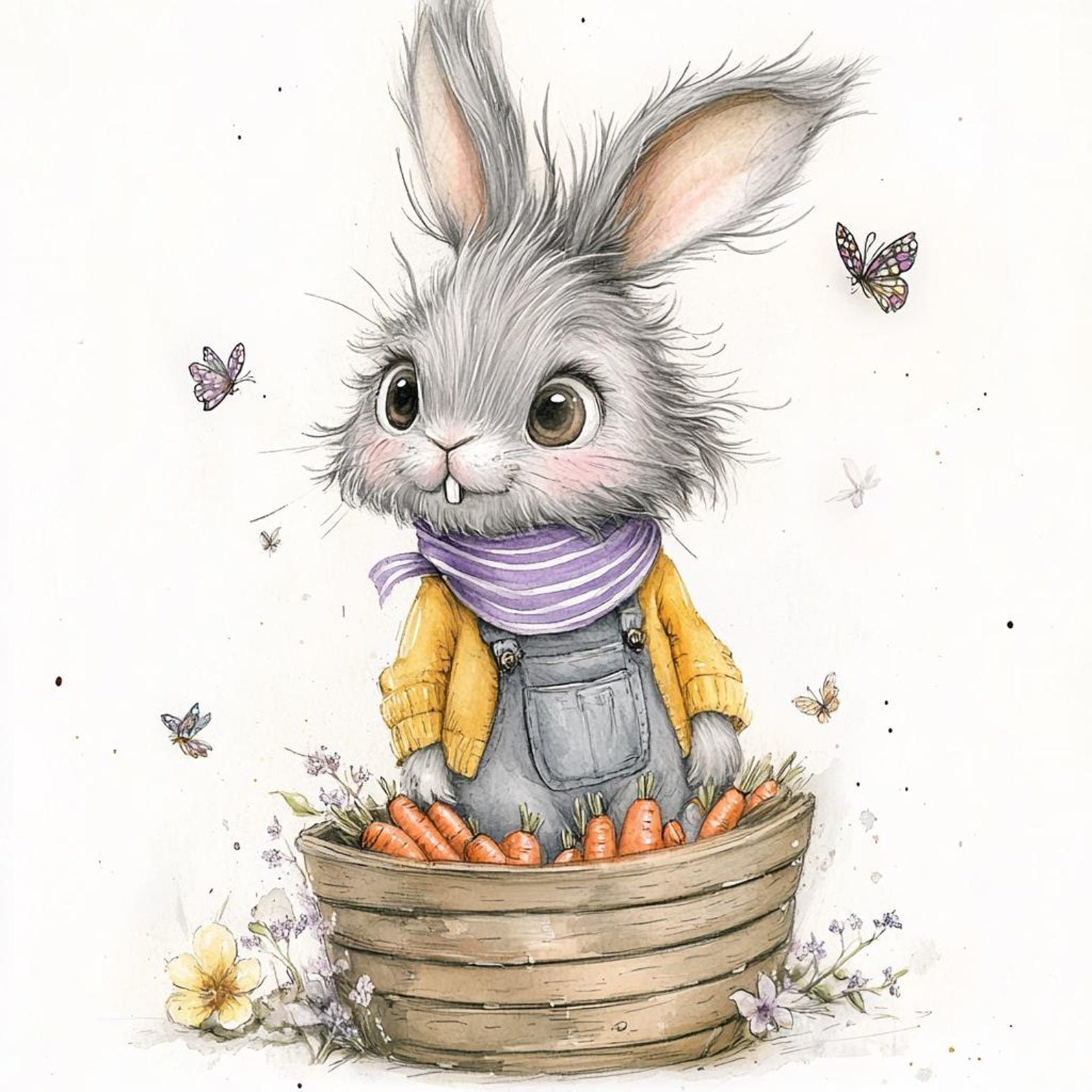 Spring Bunny With Carrots Clipart Set – 10 High-res Jpgs – Whimsical ...
