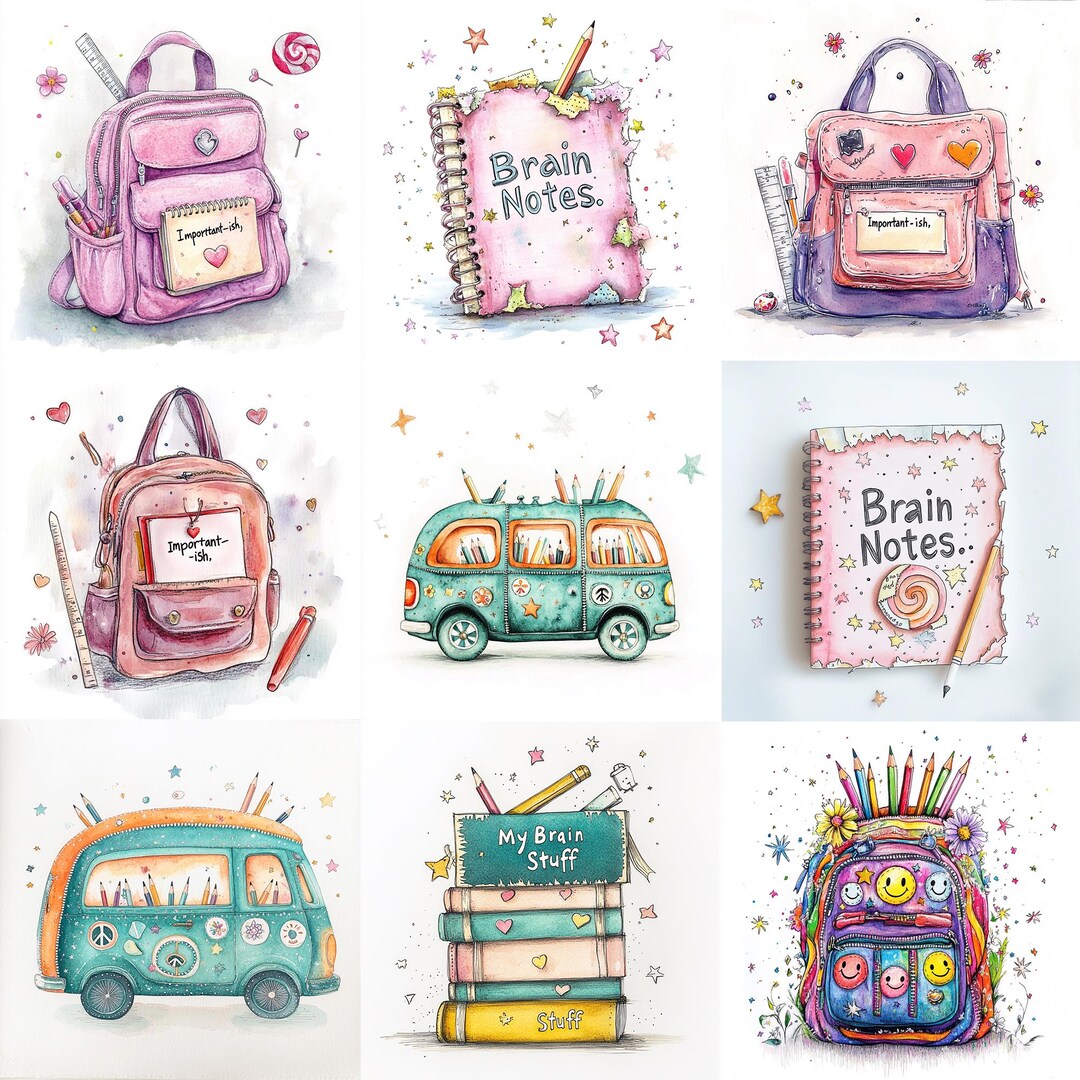 Whimsical Back to School Clipart – 10 High-res Watercolor Jpgs – Cute ...
