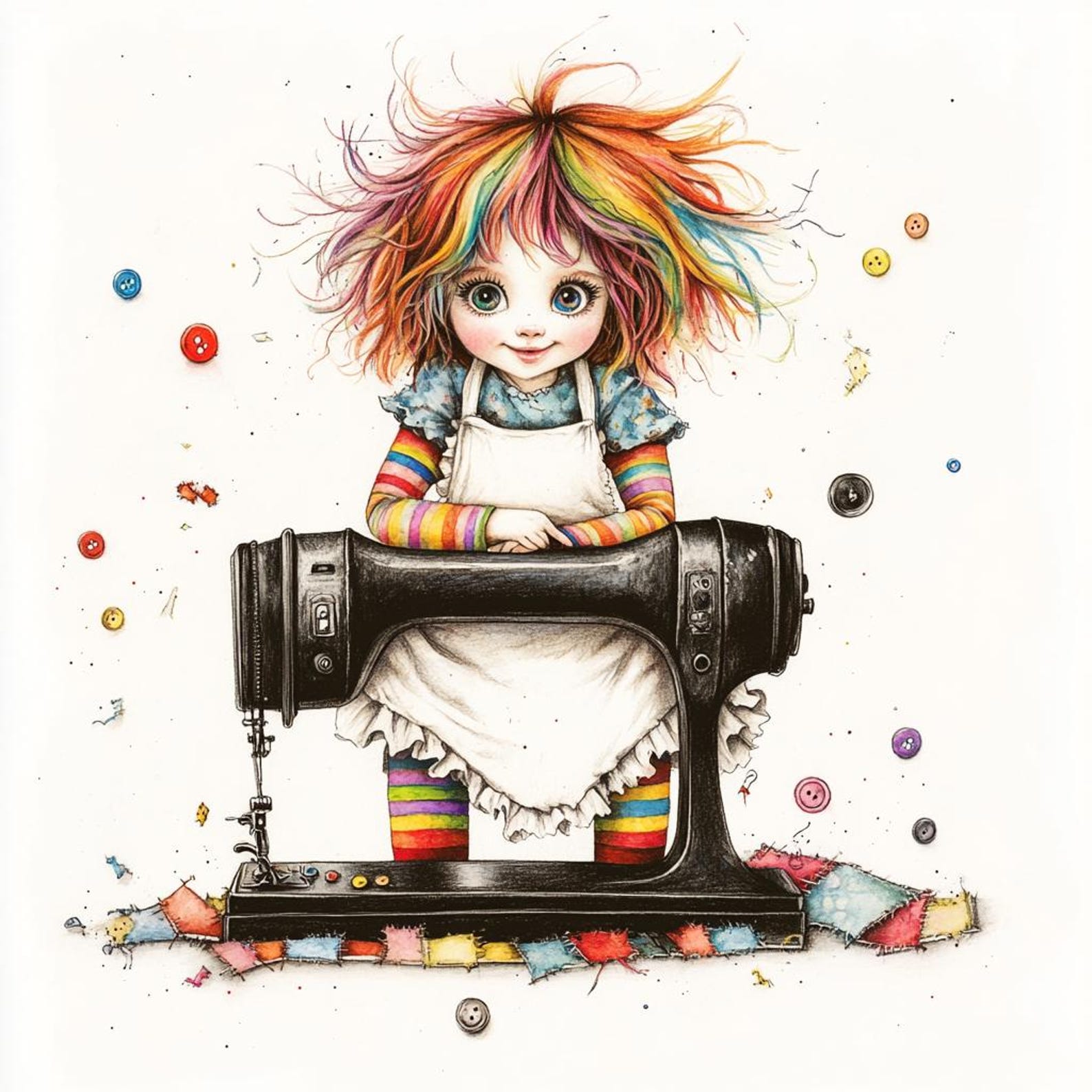 Whimsical Sewing Girl Clipart – 10 High-res Watercolor Jpgs – Cute ...