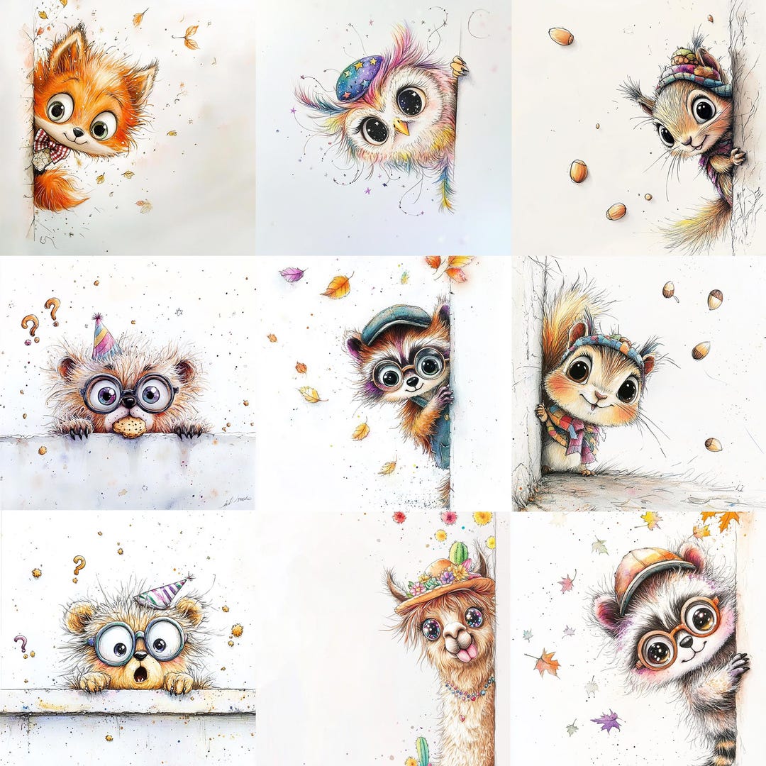 Peeking Woodland Animals Clipart – 10 High-res Watercolor Jpgs – Cute ...