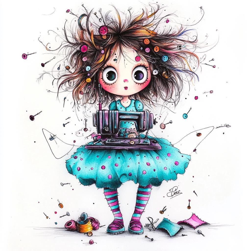 Whimsical Sewing Girl Clipart – 10 High-res Watercolor Jpgs – Cute ...