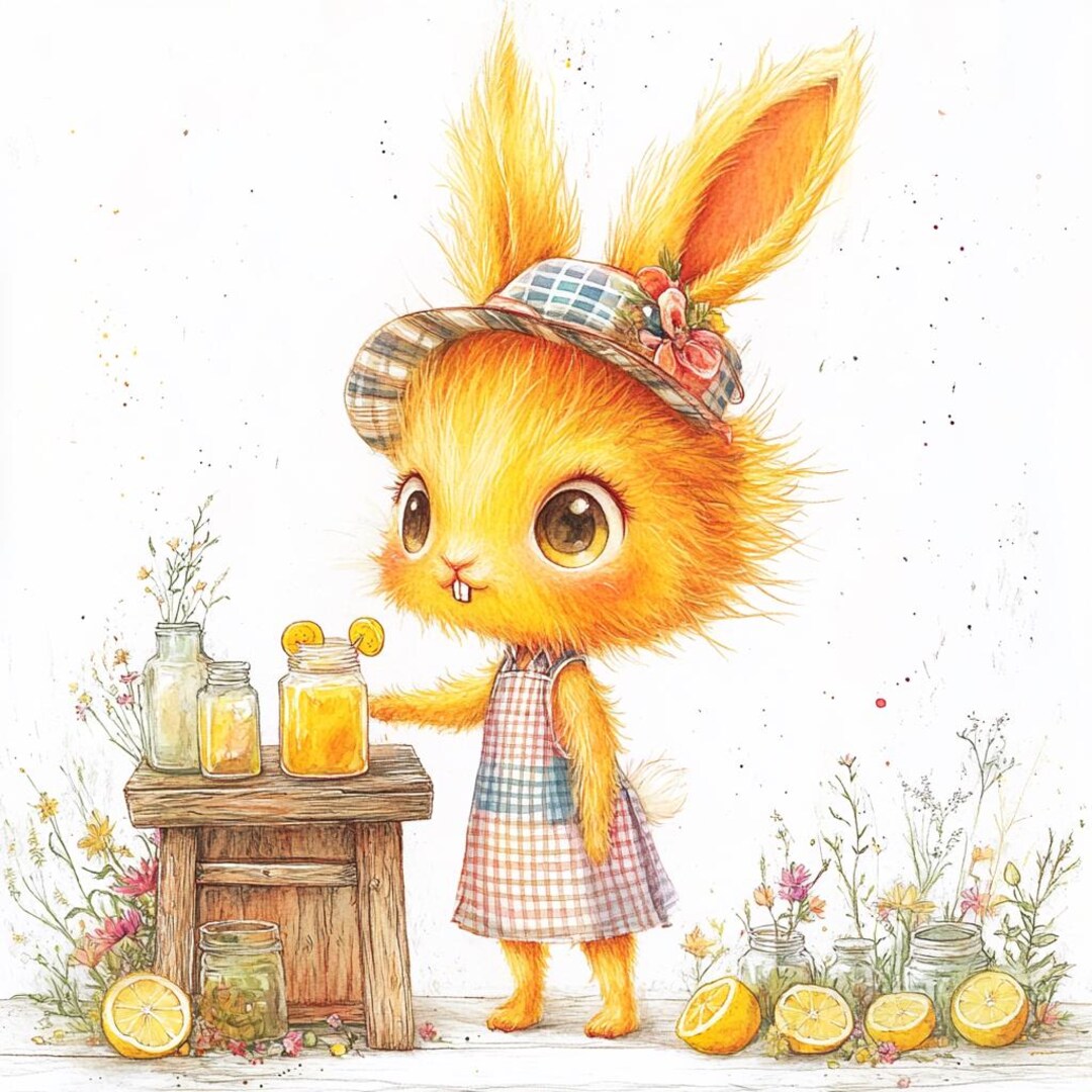 Whimsical Lemonade Bunny Clipart Set – 10 High-res Jpgs – Cute Summer ...