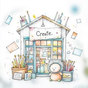 Whimsical Art Supply Shop Clipart – 10 High-res Watercolor Craft Store ...