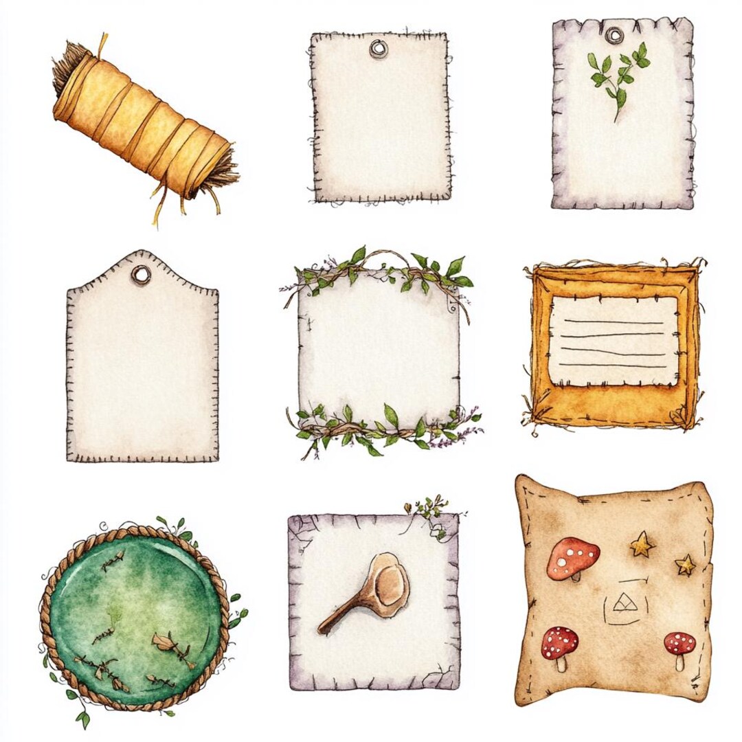 Cottagecore Labels and Signs Clipart – 10 High-res Watercolor Jpgs ...