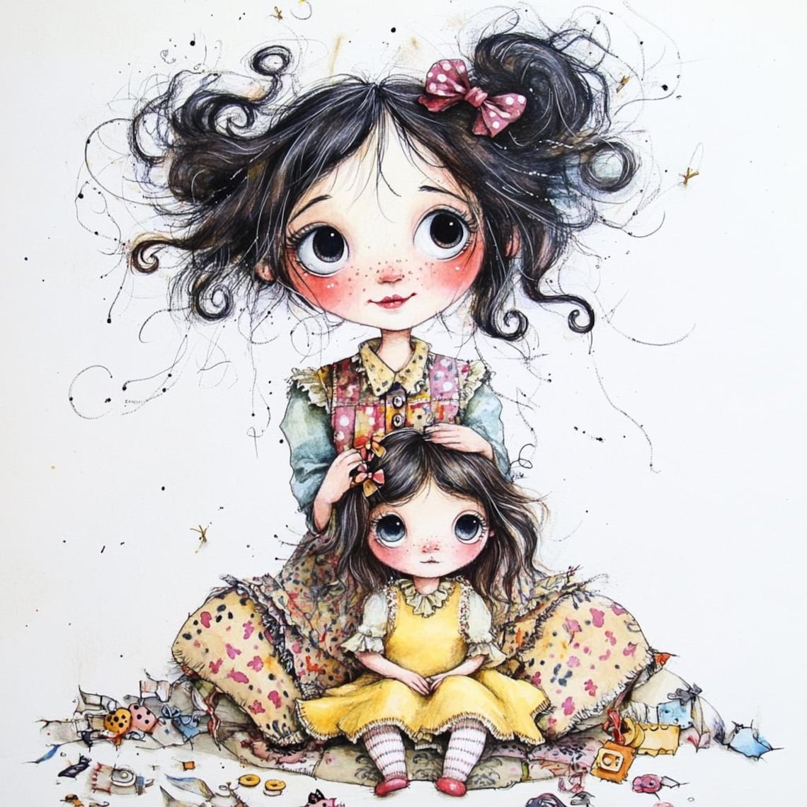 Mother’s Day Girls Clipart – 10 Watercolor Mom and Daughter Jpgs ...