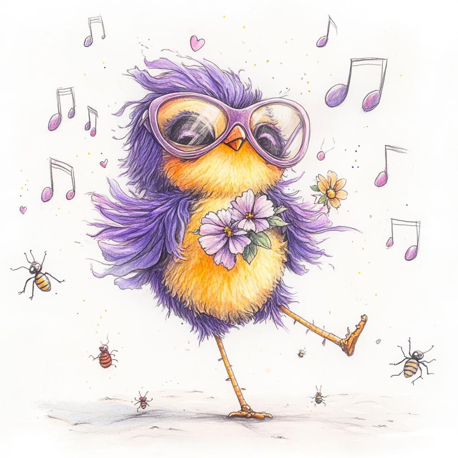 Funky Dancing Bird Clipart – 10 Quirky Watercolor Jpgs – Funny Party ...