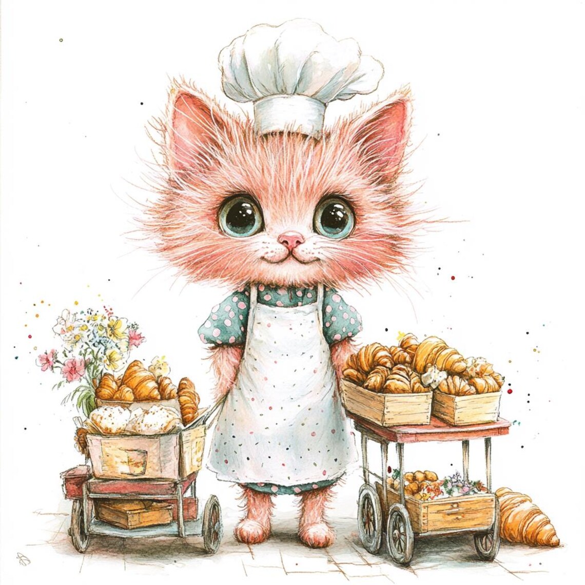 Whimsical Baker Cat Clipart Set – 10 High-res Jpgs – Cute Pastry Chef ...