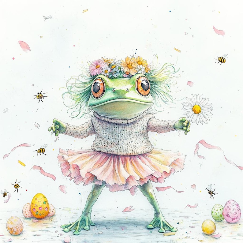 Whimsical Spring Frog Clipart Set – 10 High-res Jpgs – Cute Frog in ...