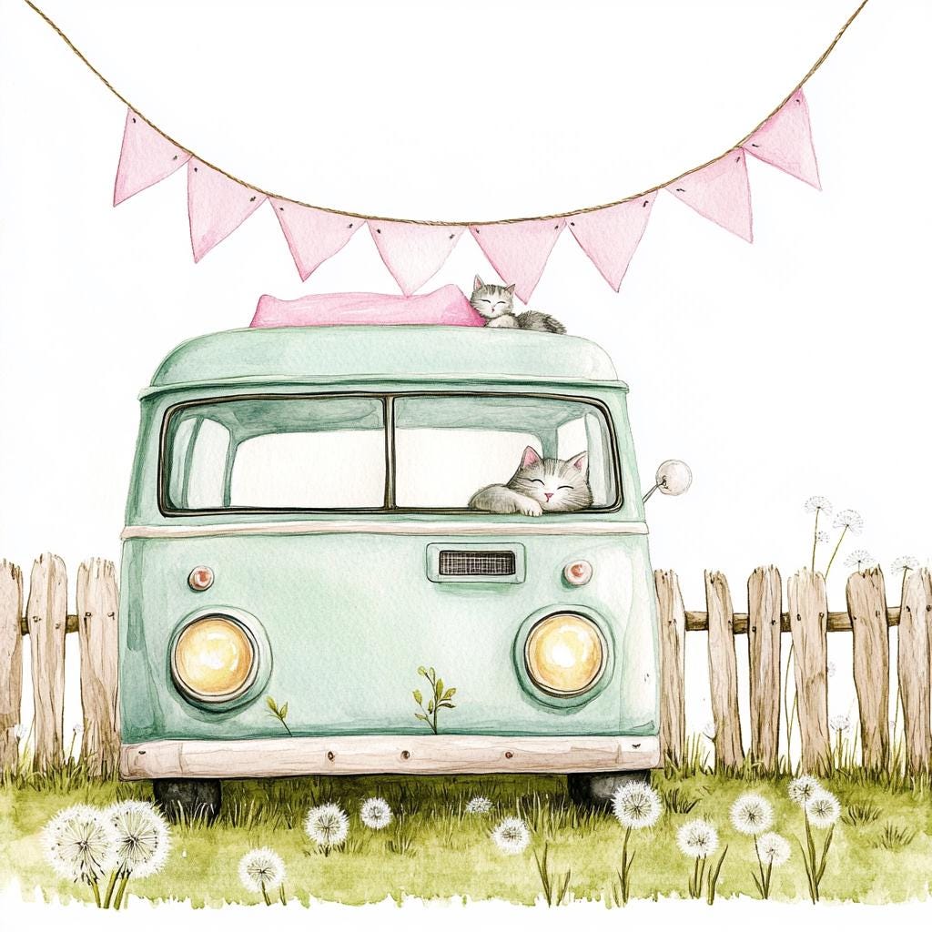 Boho Buss Clipart Set – 10 High-res Watercolor Jpgs – Whimsical Vintage ...