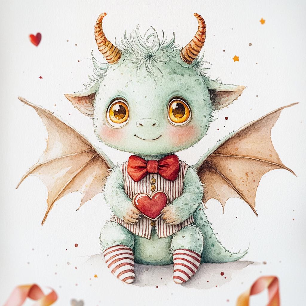 Valentine Dragon Clipart – 10 High-res Watercolor Cute Monster Jpgs ...