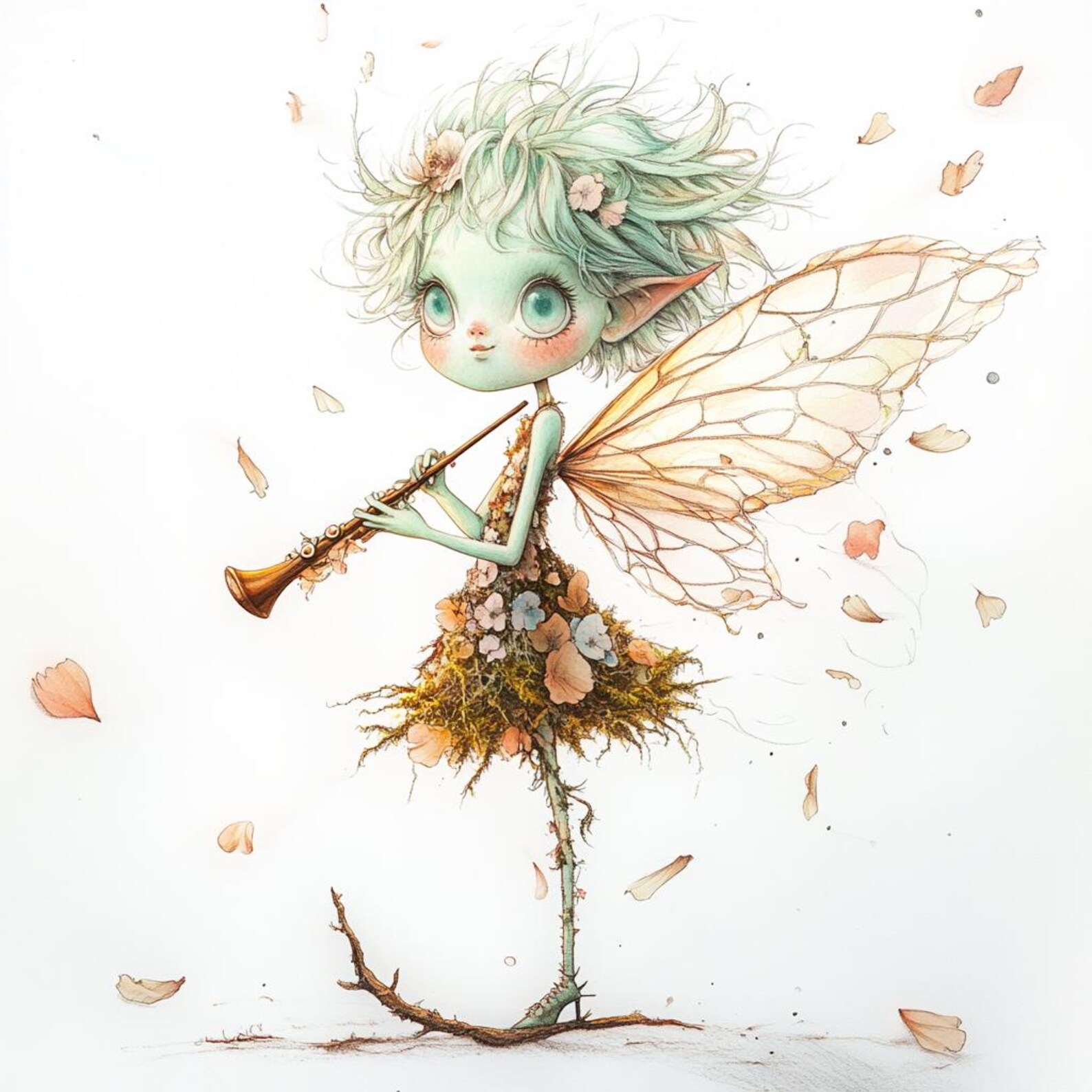 Woodland Flute Fairy Clipart – 10 High-res Watercolor Jpgs – Whimsical ...