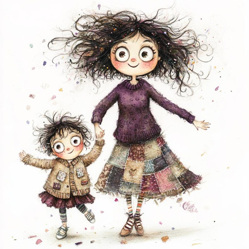 Mother’s Day Girls Clipart – 10 Watercolor Mom and Daughter Jpgs ...