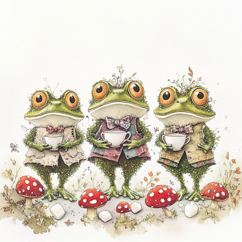 Whimsical Tea Party Frogs Clipart Set – 10 High-res Jpgs – Dapper ...