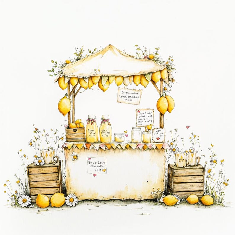 Whimsical Lemonade Stand Clipart – 10 High-res Summer Market Jpgs ...