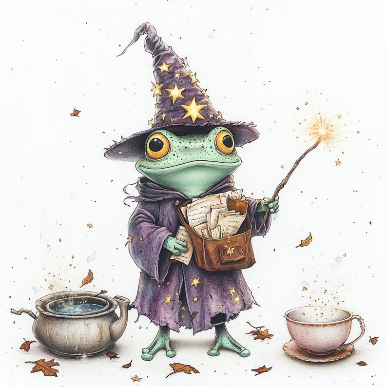 Whimsical Wizard Frog Clipart – 10 Magical High-res Jpgs – Fantasy Toad ...