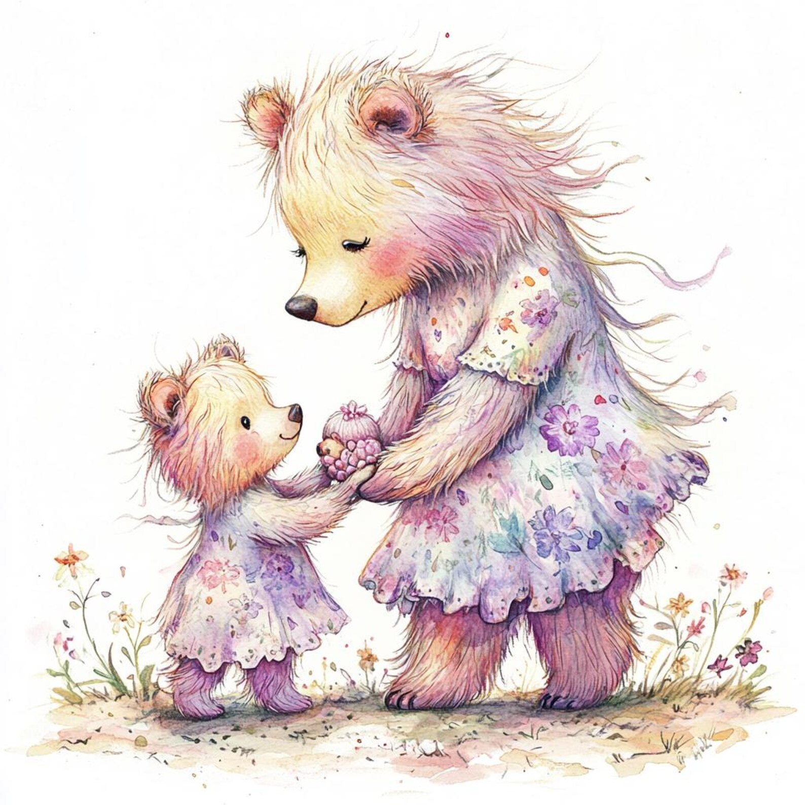 Mother’s Day Bear Clipart – 10 High-res Watercolor Jpgs – Cute Mom and ...