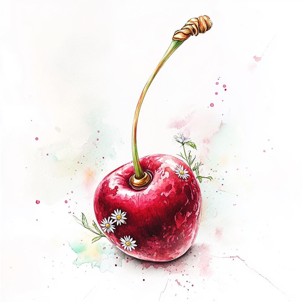 Whimsical Cherry Clipart Set – 10 High-res Jpgs – Cute Red Cherry With ...