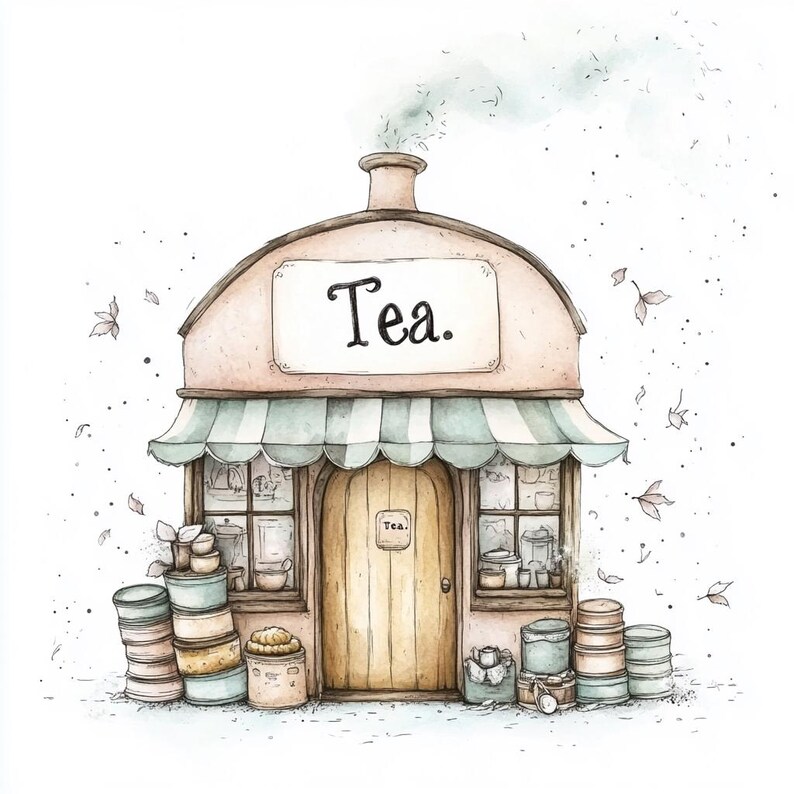 Whimsical Tea Shop Clipart – 10 Watercolor Teahouse Jpgs – Cozy Café ...