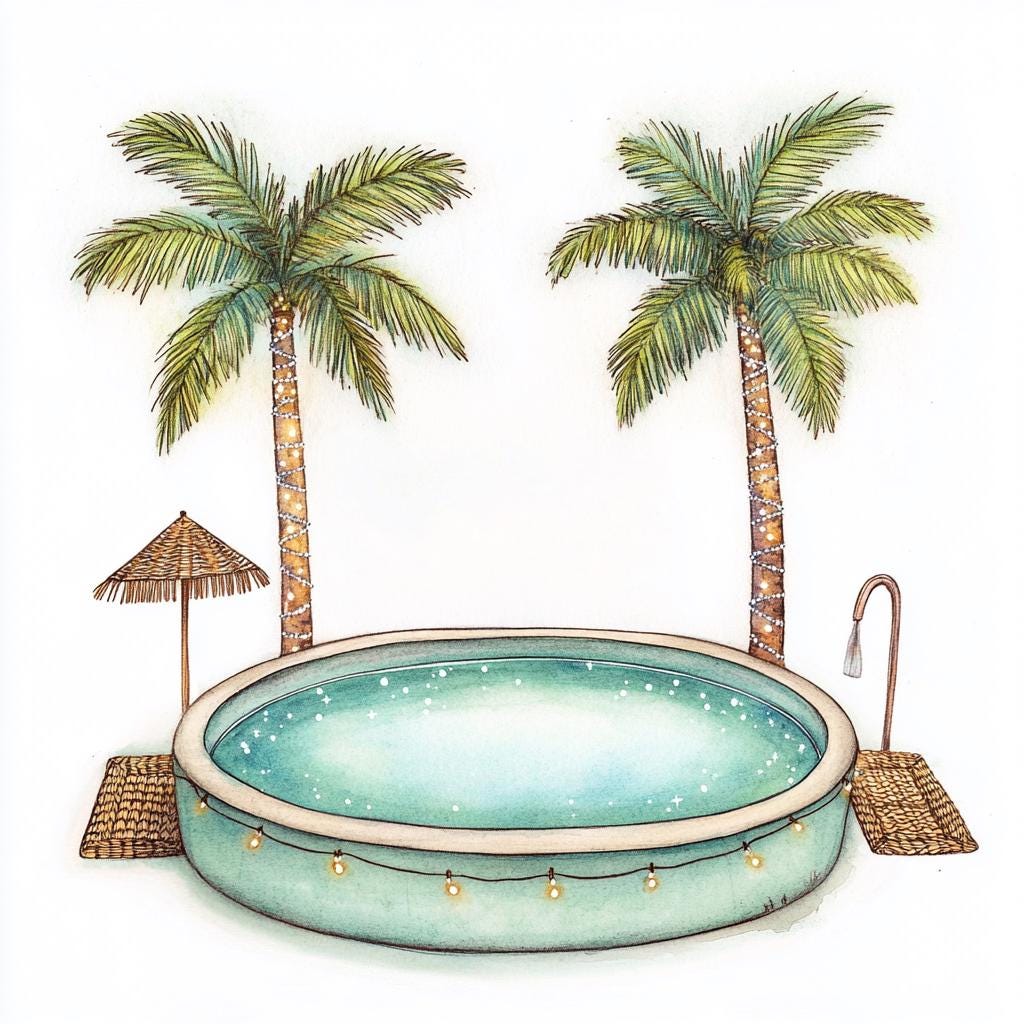 Tropical Pool Clipart – 10 Summer Poolside Scene Jpgs – Palm Tree ...