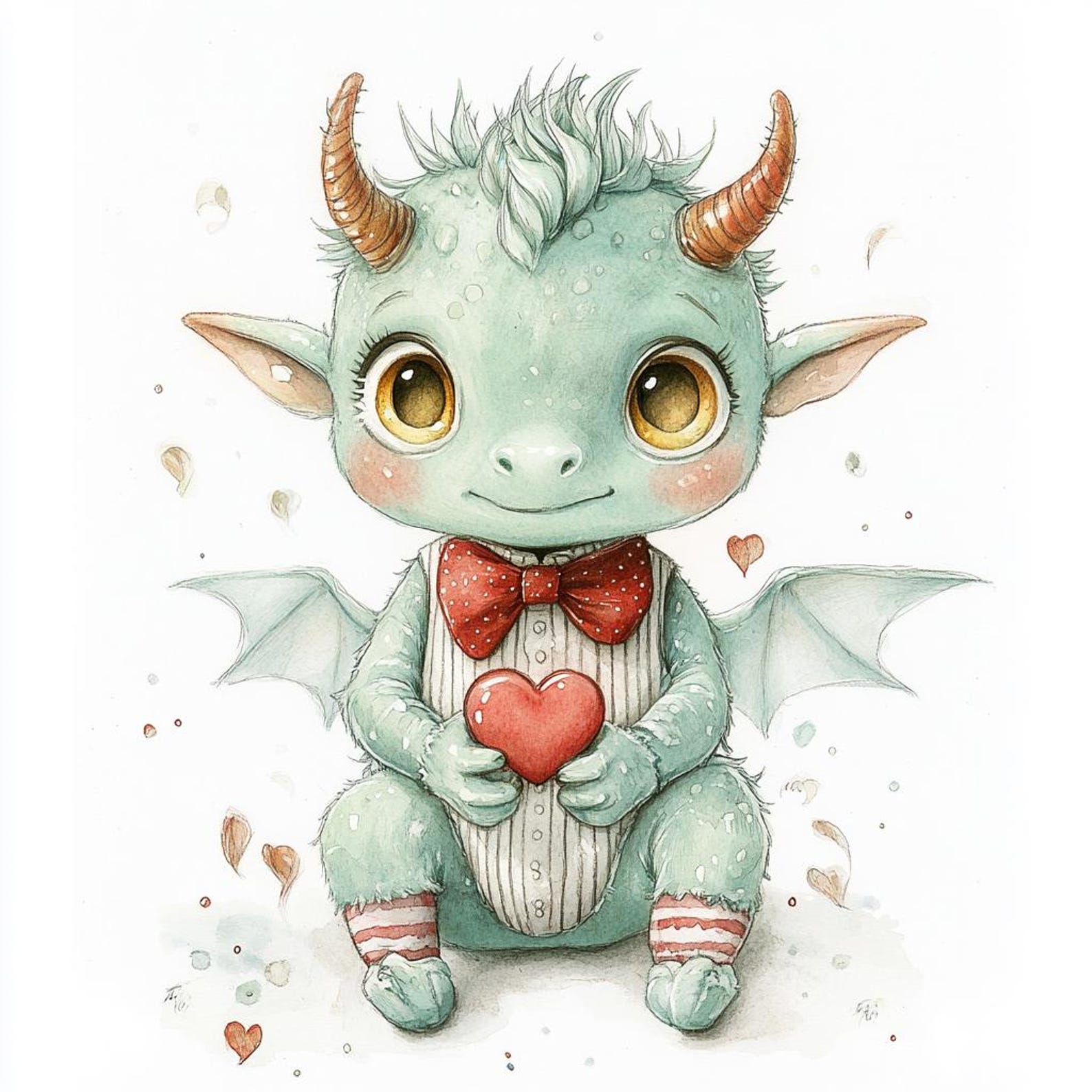 Valentine Dragon Clipart – 10 High-res Watercolor Cute Monster Jpgs ...
