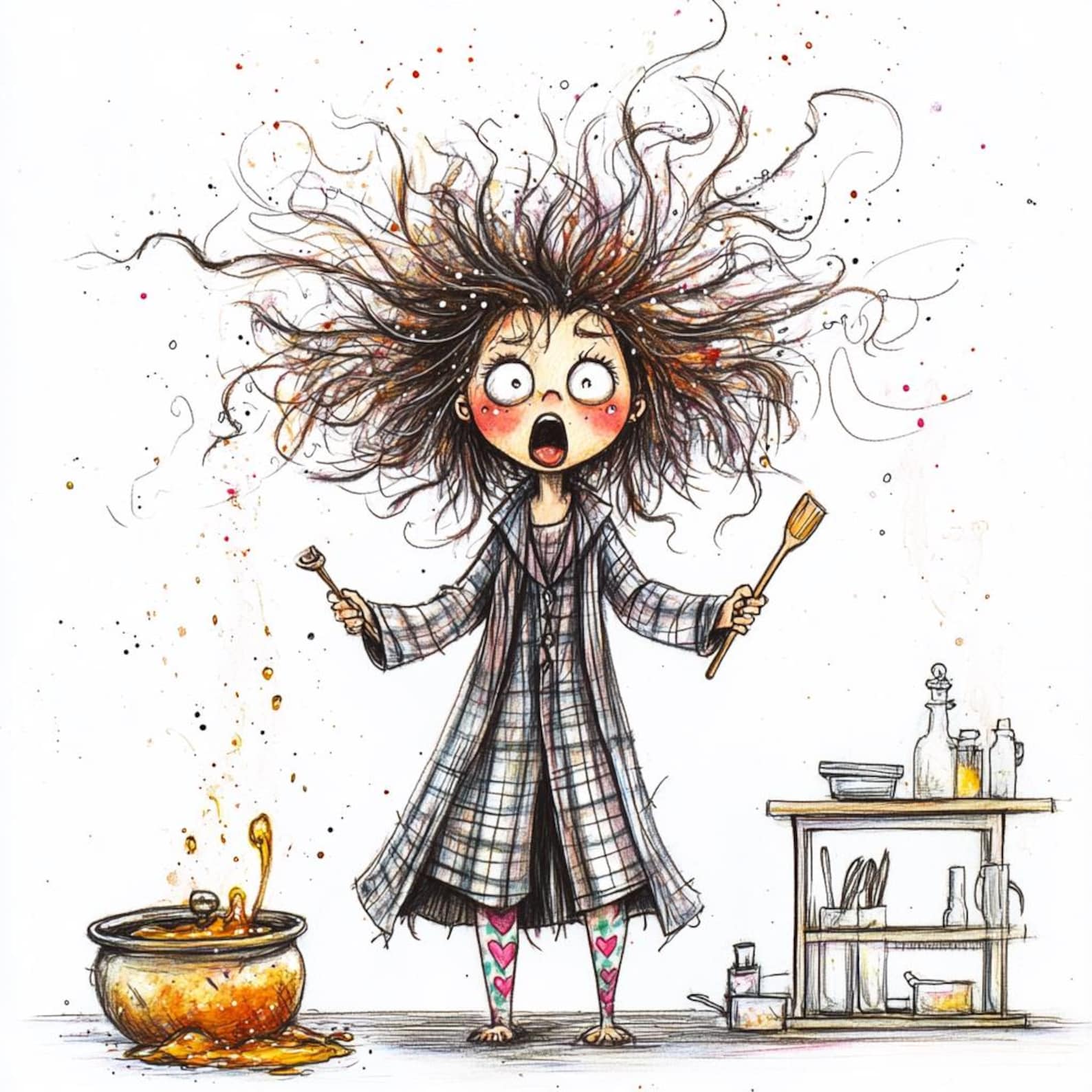 Whimsical Chaos Chef Clipart – 10 Watercolor Funny Kitchen Disaster ...