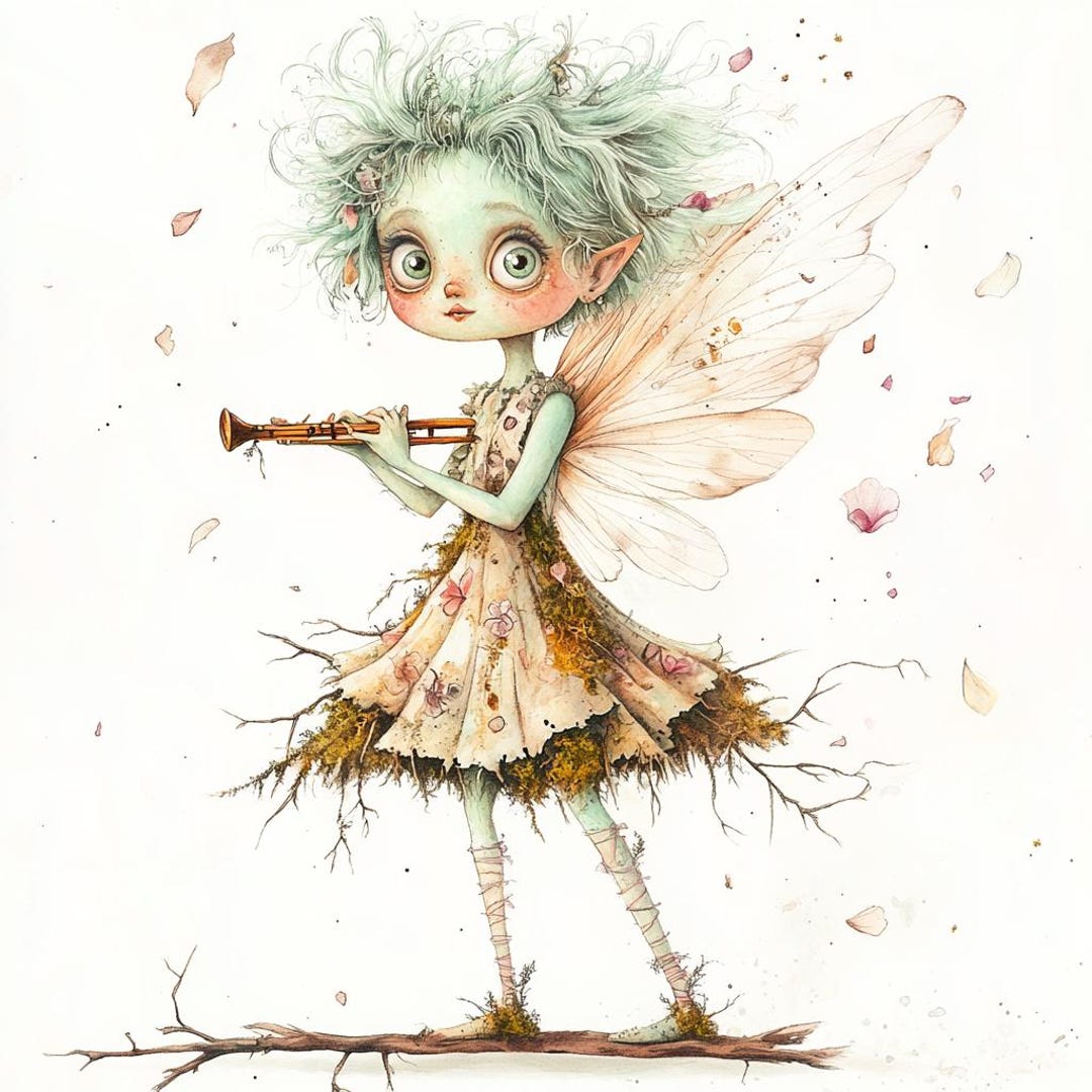 Woodland Flute Fairy Clipart – 10 High-res Watercolor Jpgs – Whimsical ...