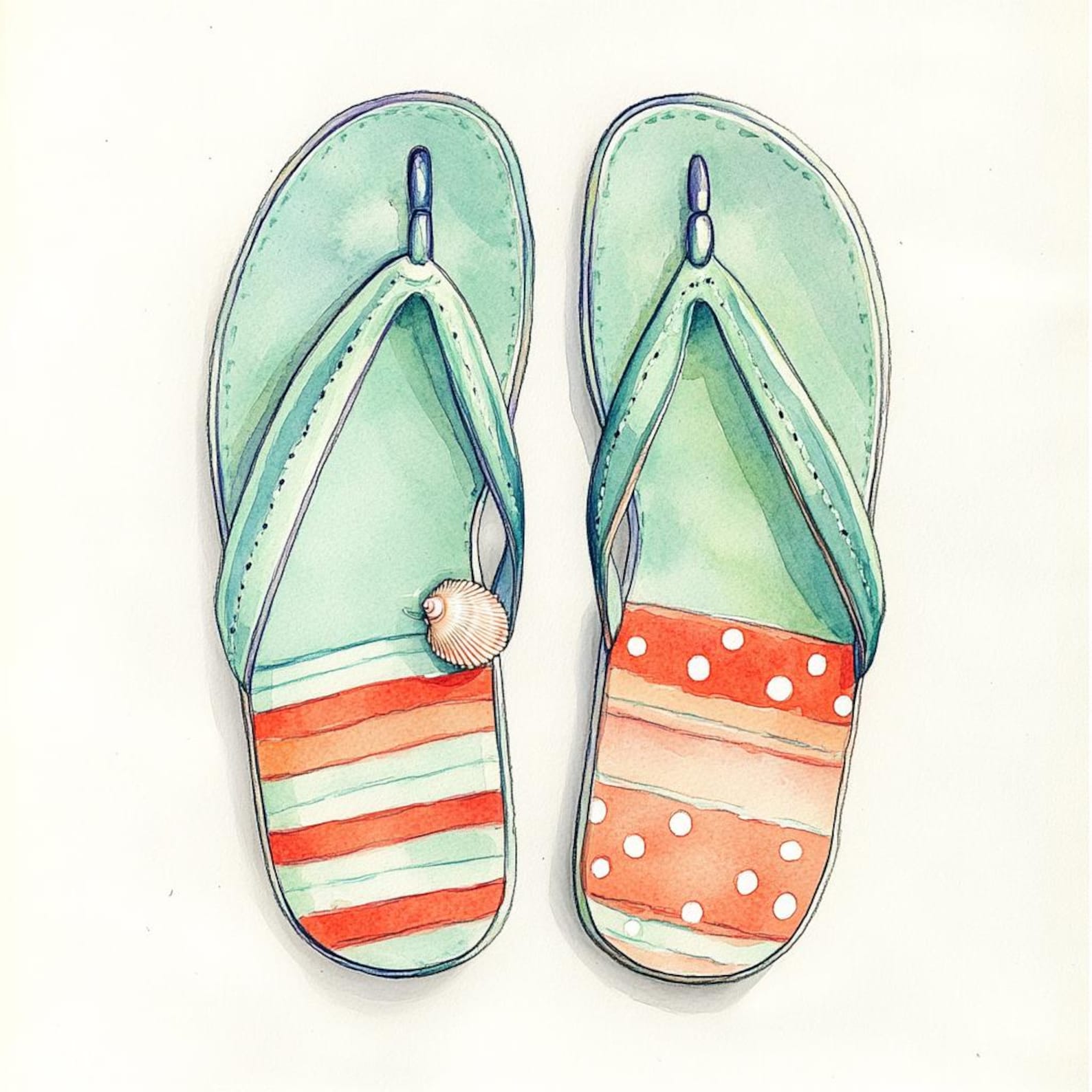 Summer Beach Accessories Clipart – 10 High-res Watercolor Jpgs – Flip ...