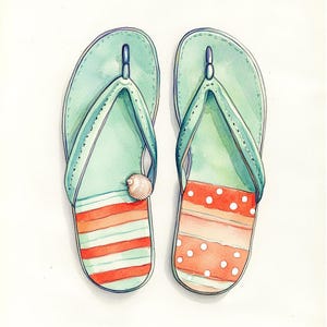 Summer Beach Accessories Clipart – 10 High-res Watercolor Jpgs – Flip ...