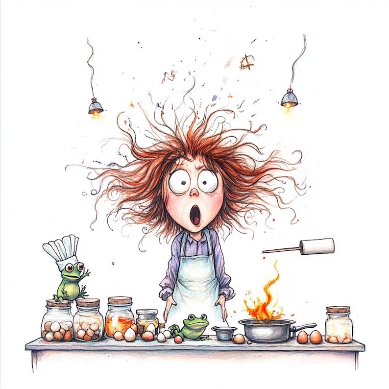 Whimsical Chaos Chef Clipart – 10 Watercolor Funny Kitchen Disaster ...