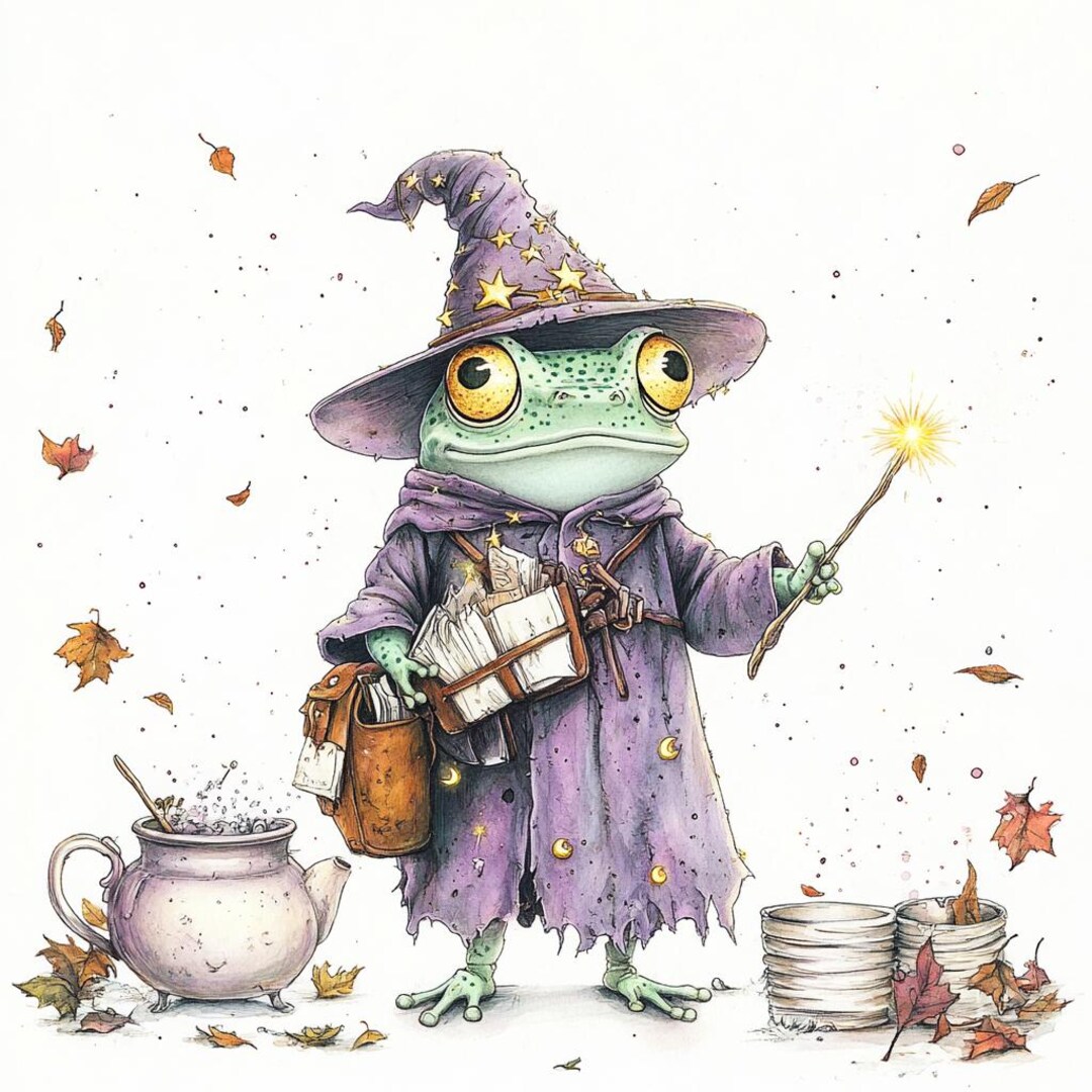 Whimsical Wizard Frog Clipart – 10 Magical High-res Jpgs – Fantasy Toad ...